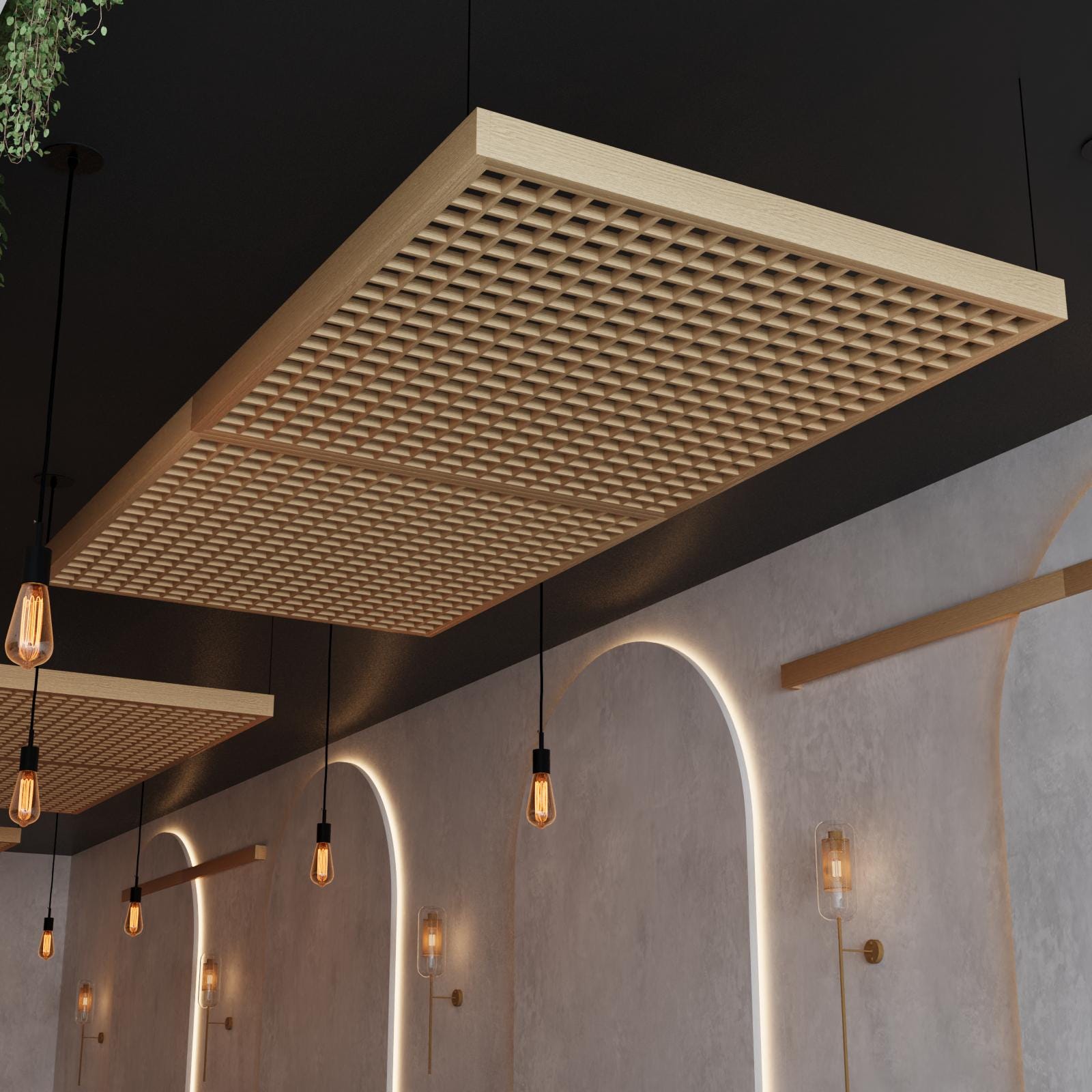 Solid Oak Wood Ceiling Panels – Modern Grid Design, 7 Color Options ...