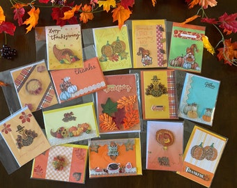 12 Handmade Thanksgiving and Fall-themed Greeting Cards A2 in Size With ...