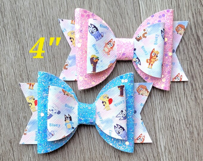 Blue Dog Cartoon Character, Toddler Bows, Glitter Hair Bows, Girls ...