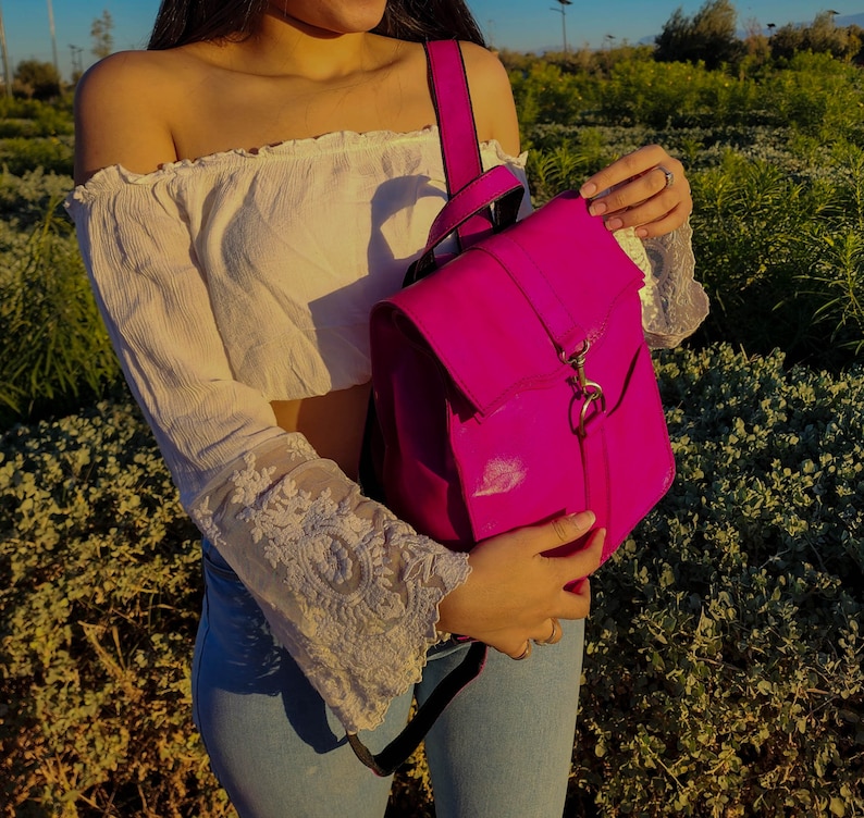 Pink Leather Backpack for Women With a Gifted Clutch. - Etsy