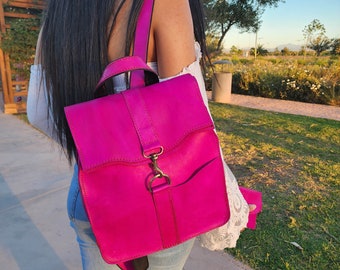Pink Leather Backpack Women - Etsy