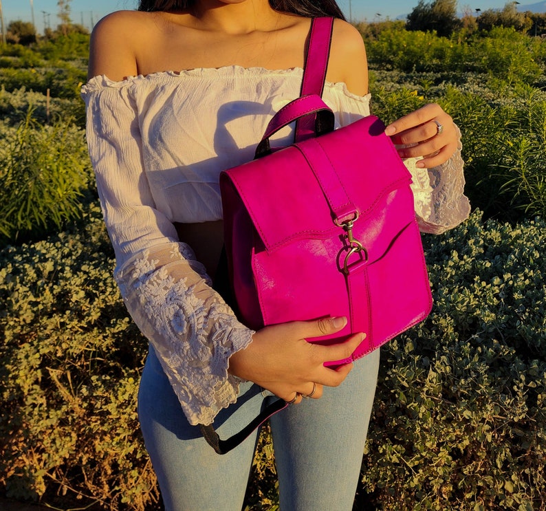 Pink Leather Backpack for Women With a Gifted Clutch. - Etsy