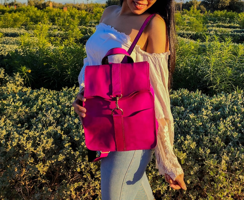 Pink Leather Backpack for Women With a Gifted Clutch. - Etsy