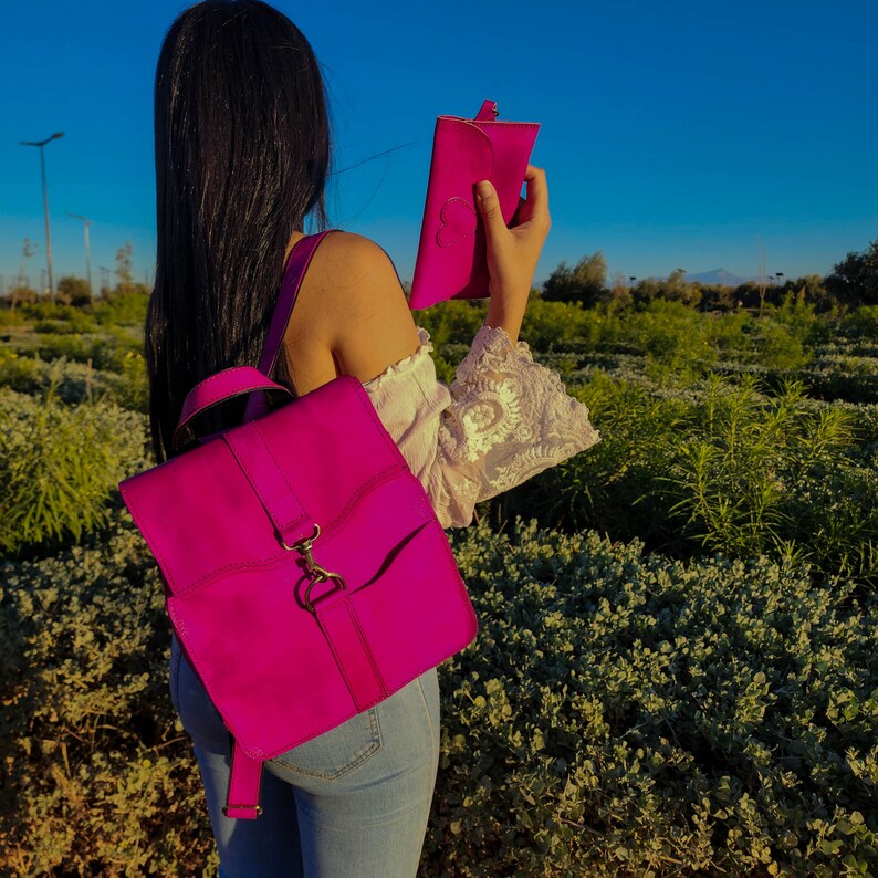Pink Leather Backpack for Women With a Gifted Clutch. - Etsy