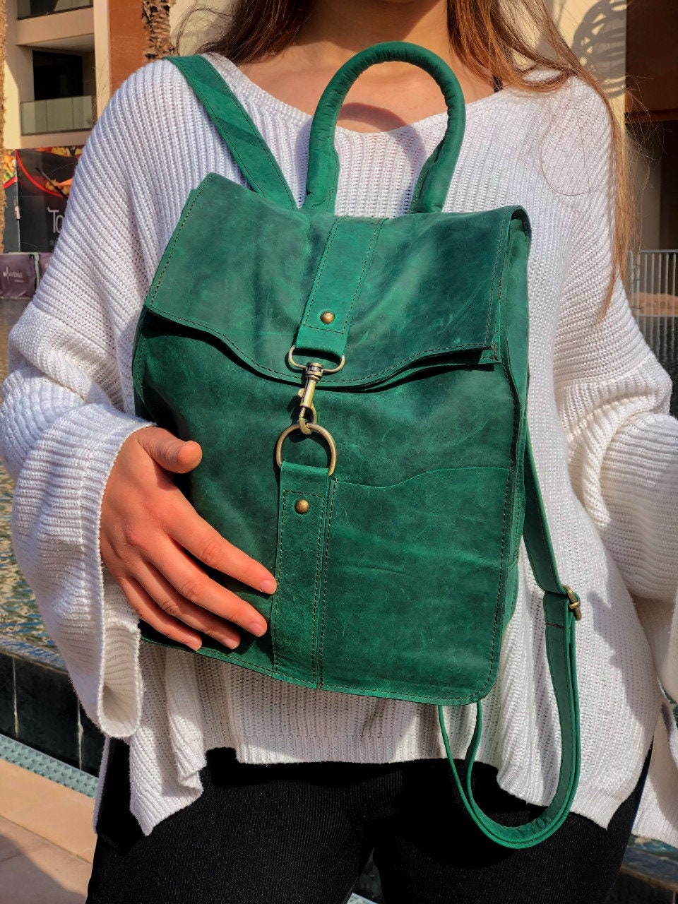 Leather Backpack Women Green Leather Backpack Ladies Leather - Etsy