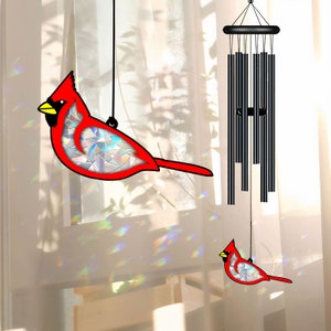 Red Cardinal Black Wind Chime With Suncatcher Decal, Memorial Wind ...
