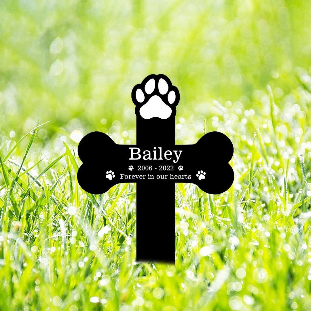 Custom Pet Memorial Cross Acrylic, Dog Paw Print Garden Stake, Dog Bone ...