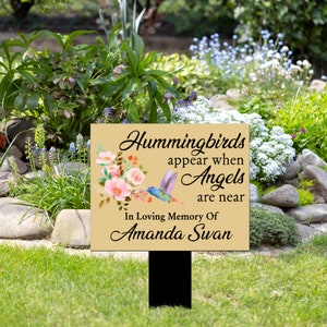Custom Hummingbird Memorial Plaque, Memorial Garden Stake Metal Plaque ...