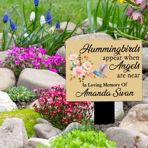 Custom Hummingbird Memorial Plaque, Memorial Garden Stake Metal Plaque ...