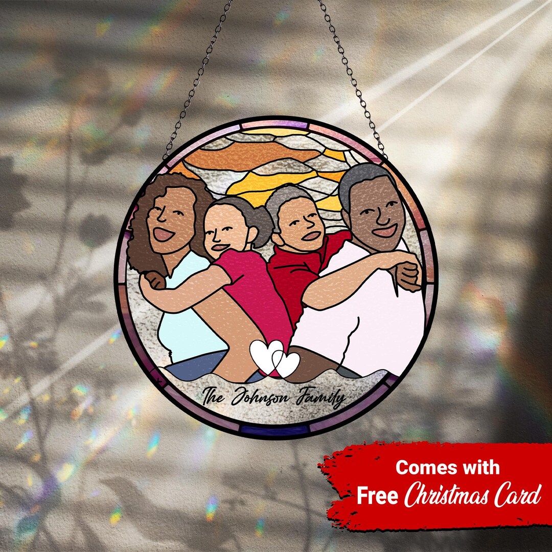 Custom Stained Glass Suncatcher, Family Portrait Suncatcher, Christmas ...