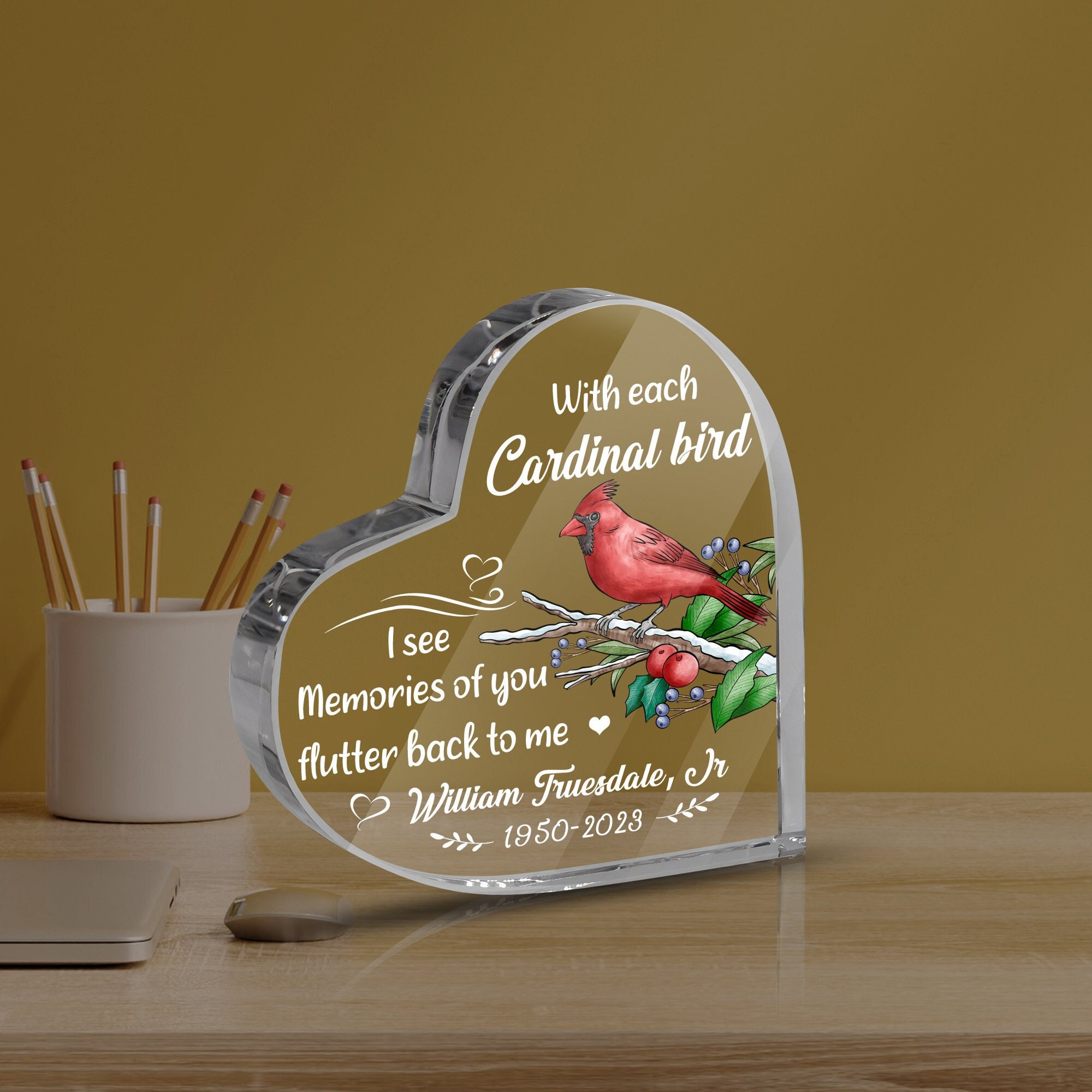Custom Cardinal Memorial Acrylic Heart, Loss Sympathy Gift - Etsy