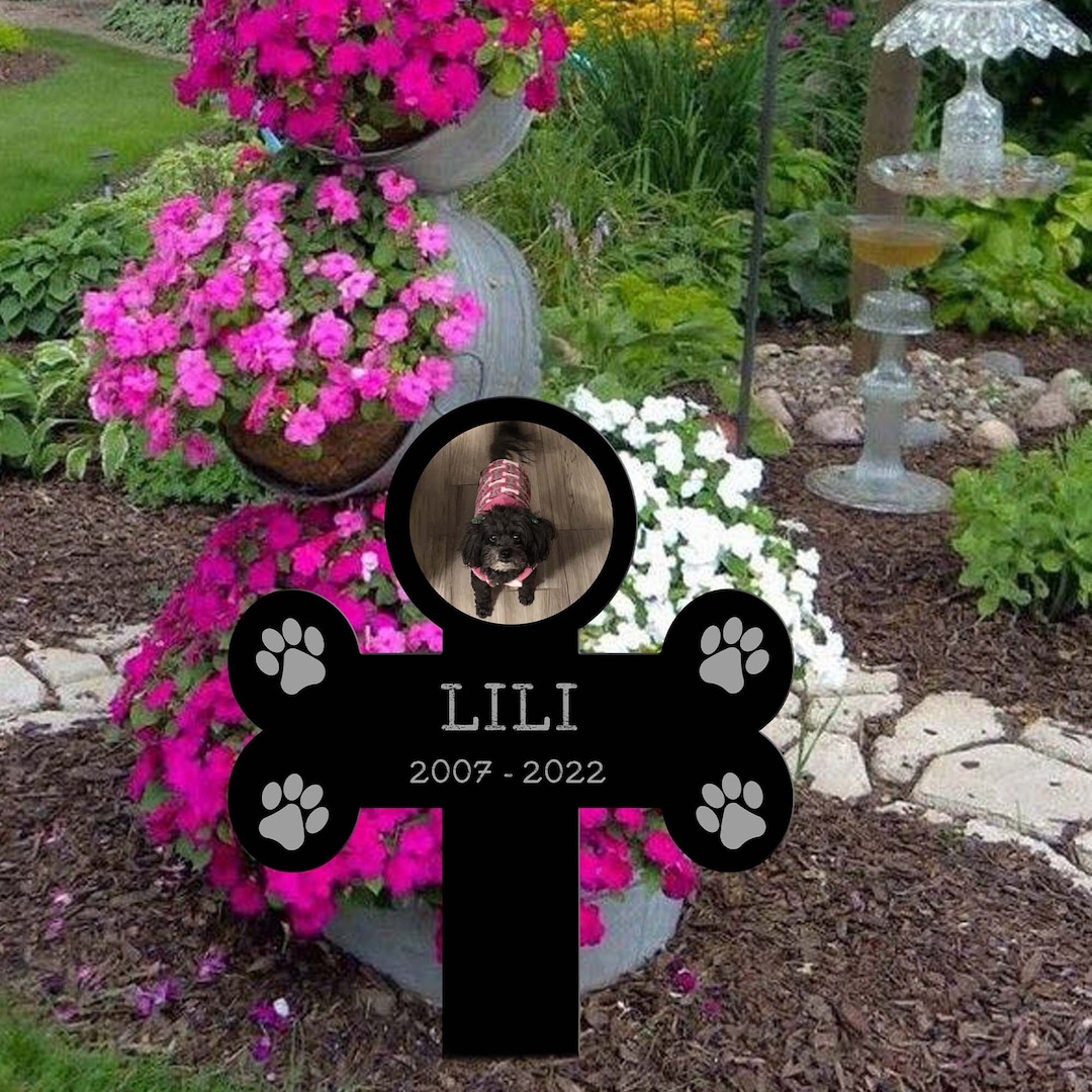 Bone Shape Pet Memorial Plaque Stake Acrylic With Photo, Dog Grave ...