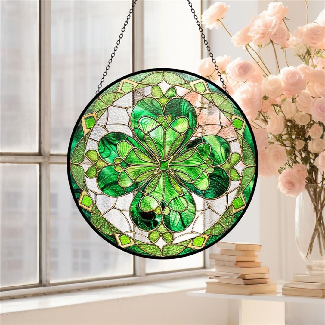 Four Leaf Clover Stained Glass Suncatcher, Lucky Shamrock Ornament for ...