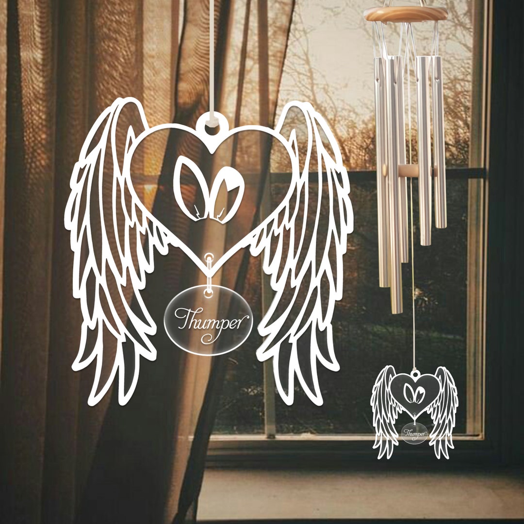 Custom Bunny Memorial Wind Chime, Rabbit With Angel Wings Wind Chime ...