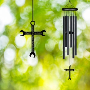 Wrench Cross Black Wind Chime, I Can Do All Things Through Christ Who ...
