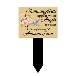 Custom Hummingbird Memorial Plaque, Memorial Garden Stake Metal Plaque ...
