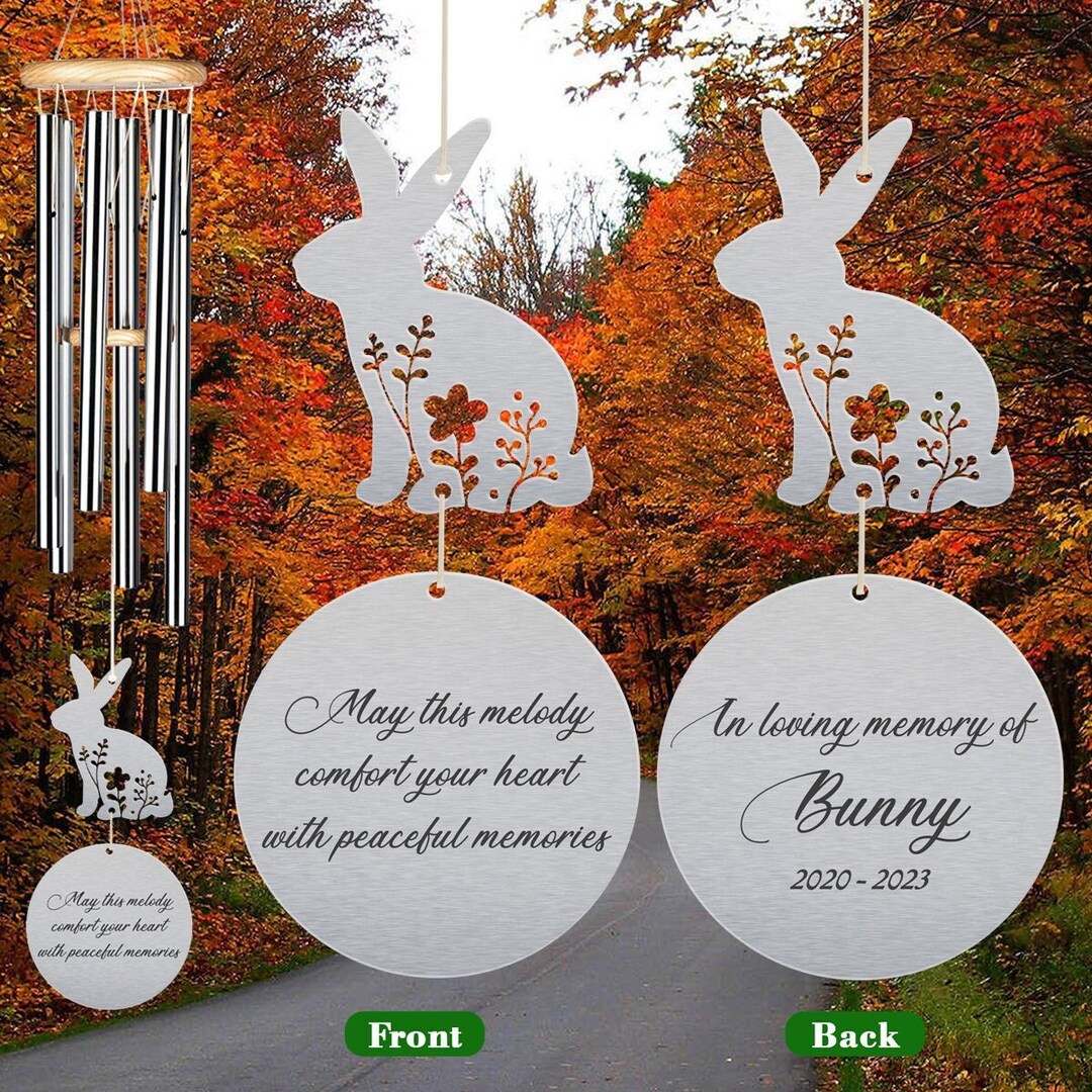 Custom Rabbit Metal Wind Chime, Bunny Memorial Wind Chime, Pet Memorial ...