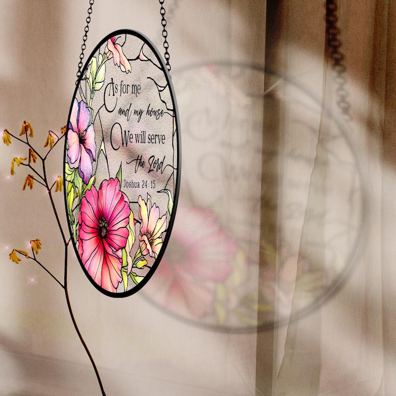 Bible Verse Stain Glass Suncatcher, Floral Suncatcher, Christmas Gift ...