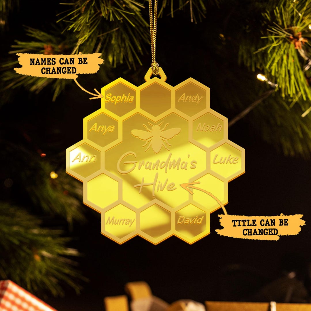 Personalized Grandma's Garden Bee Ornament, Mirrored Acrylic, Xmas Tree ...