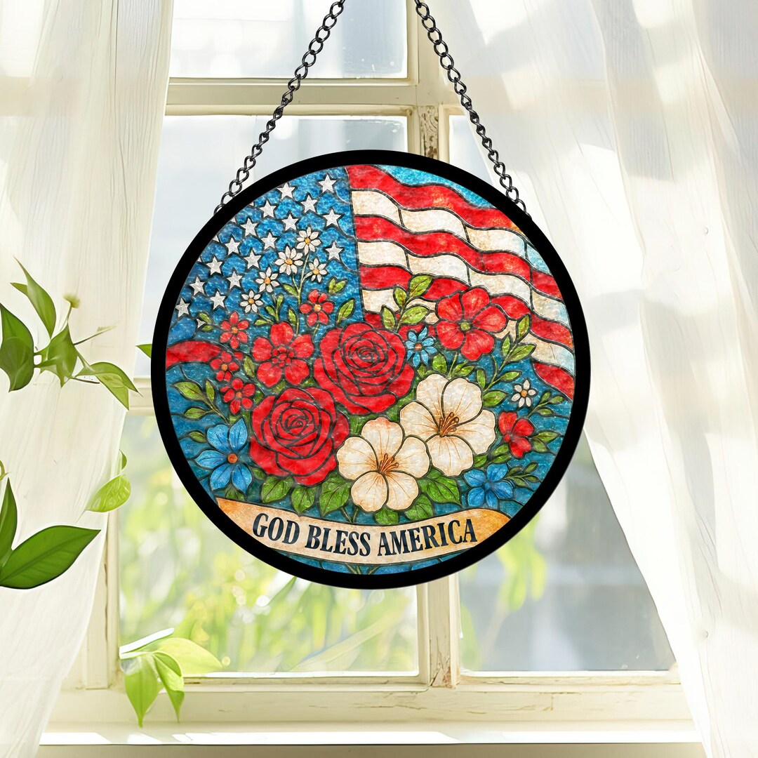 Floral American Flag Suncatcher, Patriotic Window Decor - Etsy
