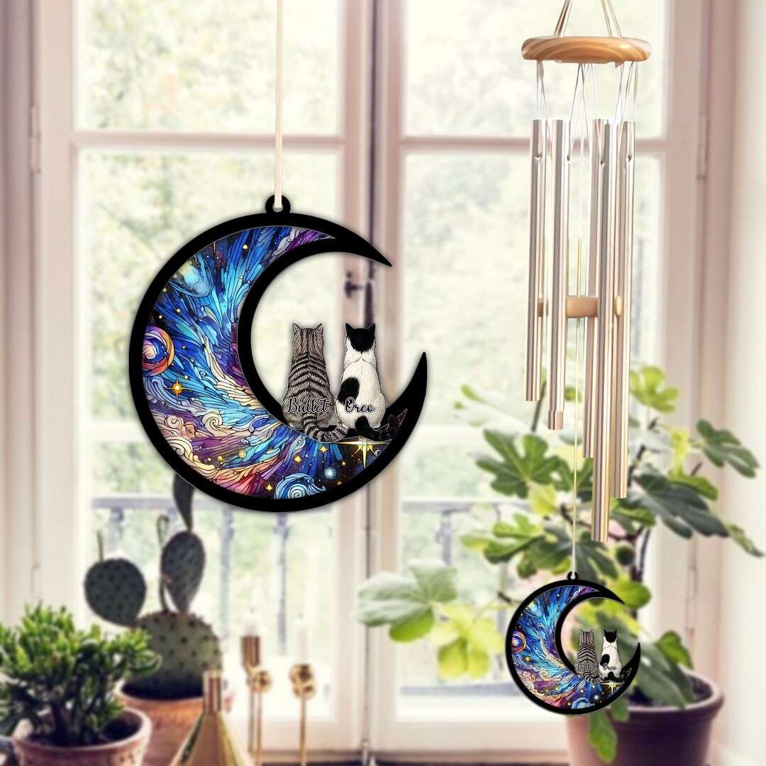 Personalized Cat Wind Chime, Moon Ornament, Pet Memorial Gift - Etsy