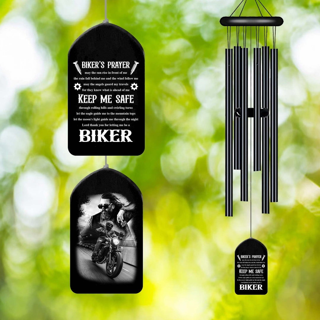 Custom Photo Biker's Prayer Black Wind Chime, Bike Racer Gift ...