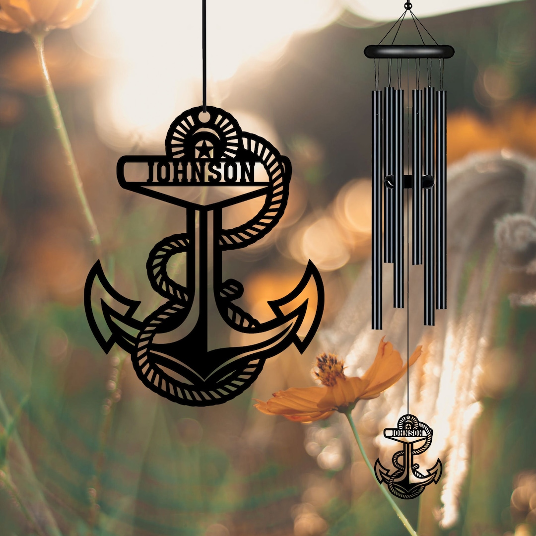 Custom Name Anchor Black Wind Chime, Metal Anchor, Nautical Gift, US ...