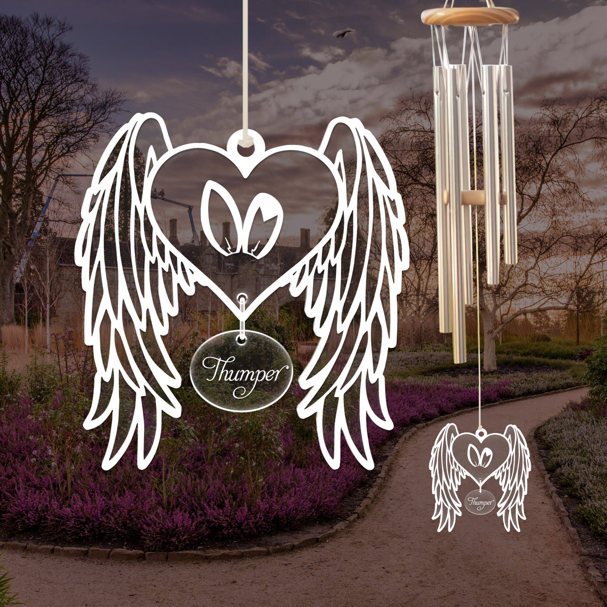 Custom Bunny Memorial Wind Chime Rabbit With Angel Wings Wind - Etsy