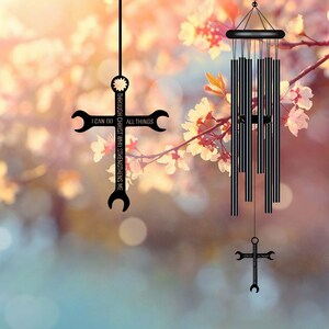 Wrench Cross Black Wind Chime, I Can Do All Things Through Christ Who ...