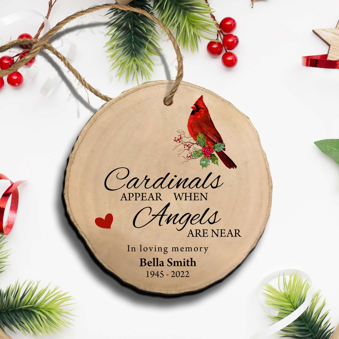 Cardinal Christmas Ornament, Memorial Wood Slice Ornament, Cardinals ...