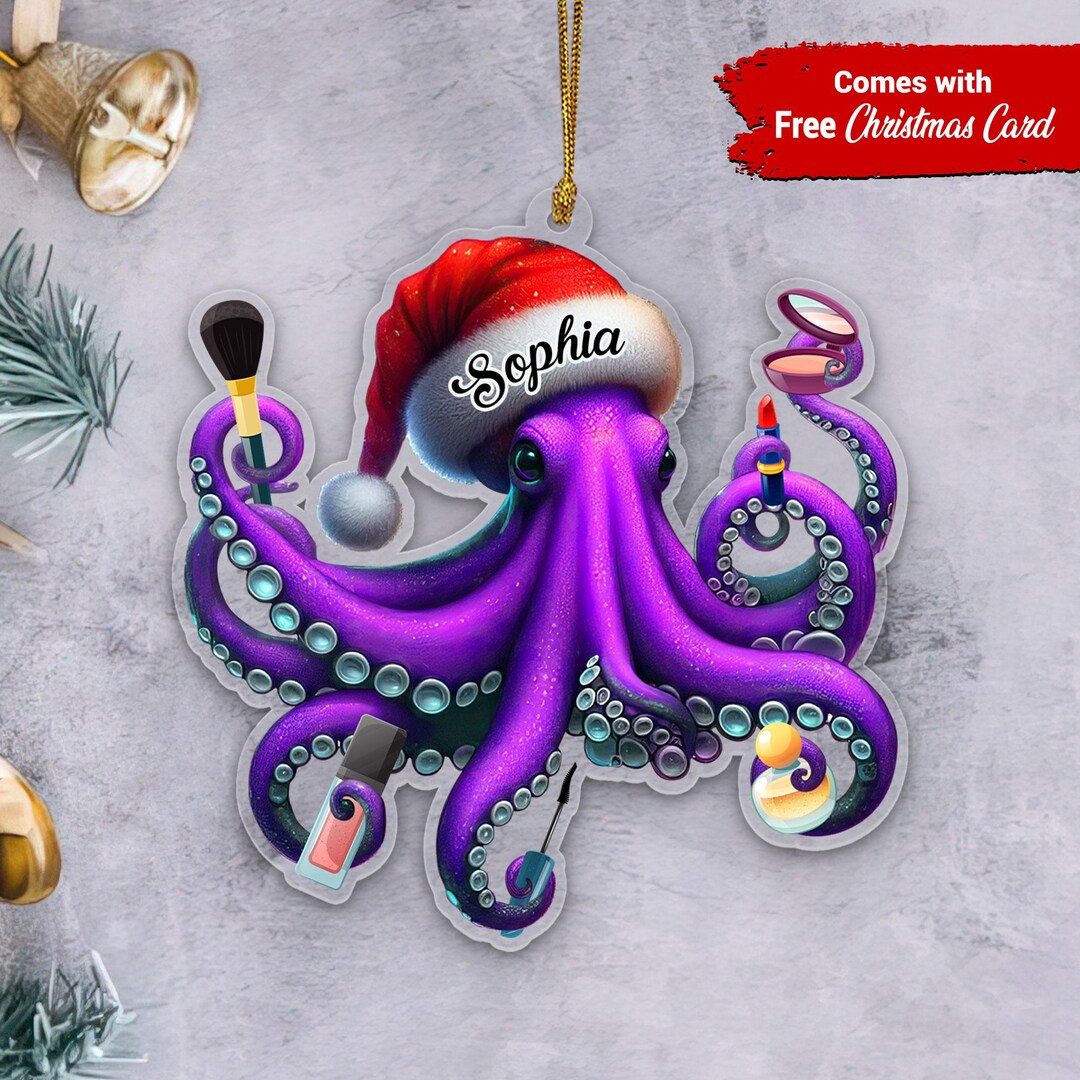 Octopus Christmas Ornament Acrylic Personalized, Octopus Xmas 2024 ...