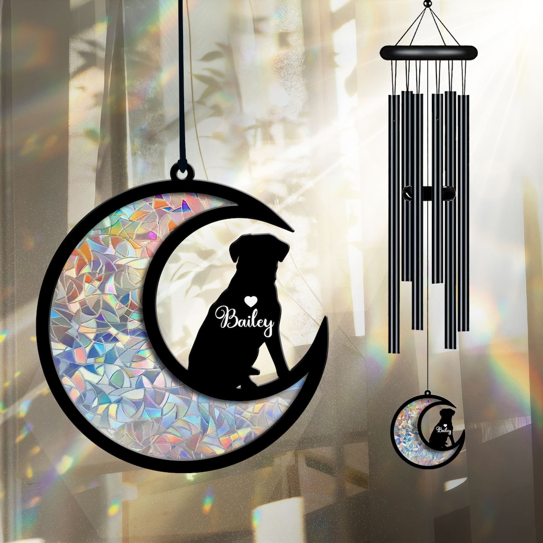 Custom Labrador Retriever on Moon Suncatcher Black Wind Chime, Dog ...