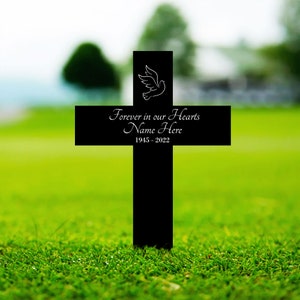 Personalized Memorial Cross Metal, Forever in Our Hearts, Loss of Loved ...