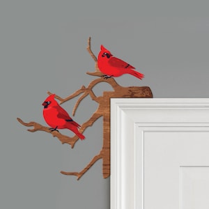 2 Cardinals Wooden Door Corner Sign, Red Birds Christmas Door Topper ...
