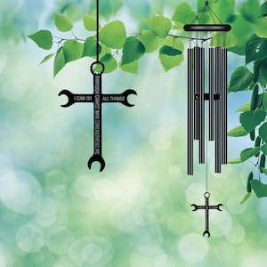 Wrench Cross Black Wind Chime, I Can Do All Things Through Christ Who ...