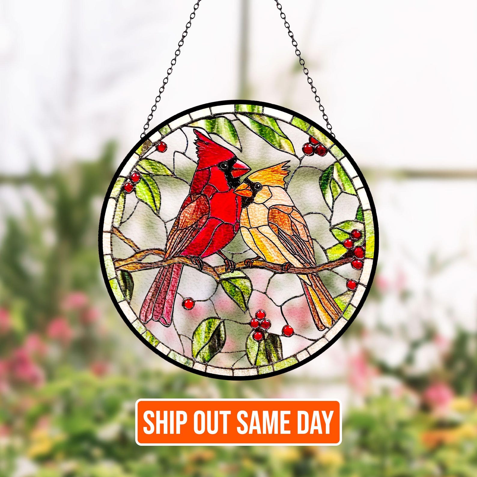 Cardinals Stained Glass Suncatcher, Cadinal Glass Art, Cardinal Lover ...