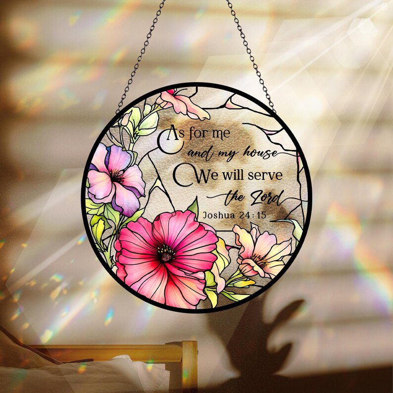 Bible Verse Stain Glass Suncatcher, Floral Suncatcher, Christmas Gift ...