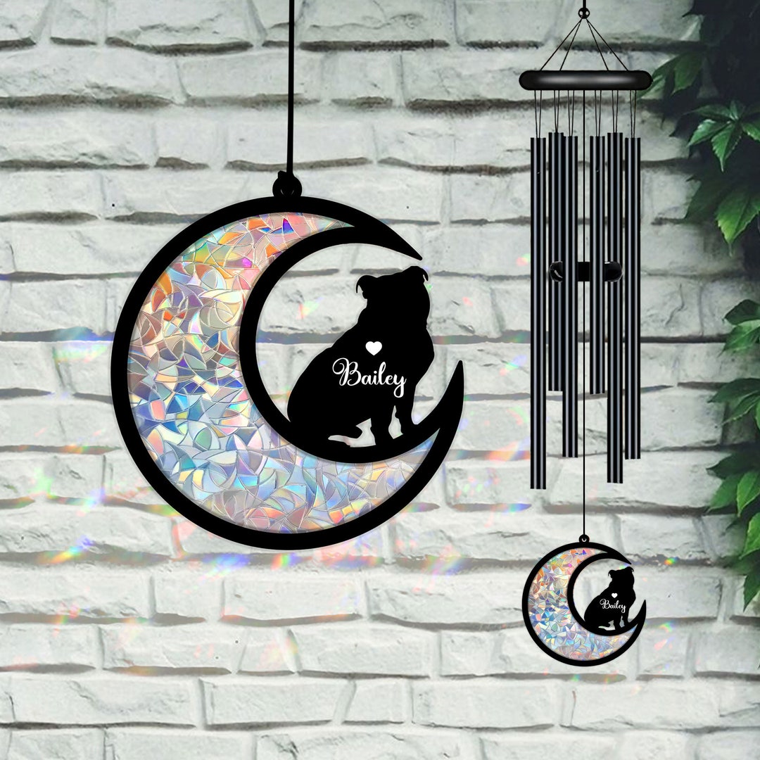 Custom Bulldog Moon Suncatcher Wind Chime, Pet Memorial Gift - Etsy