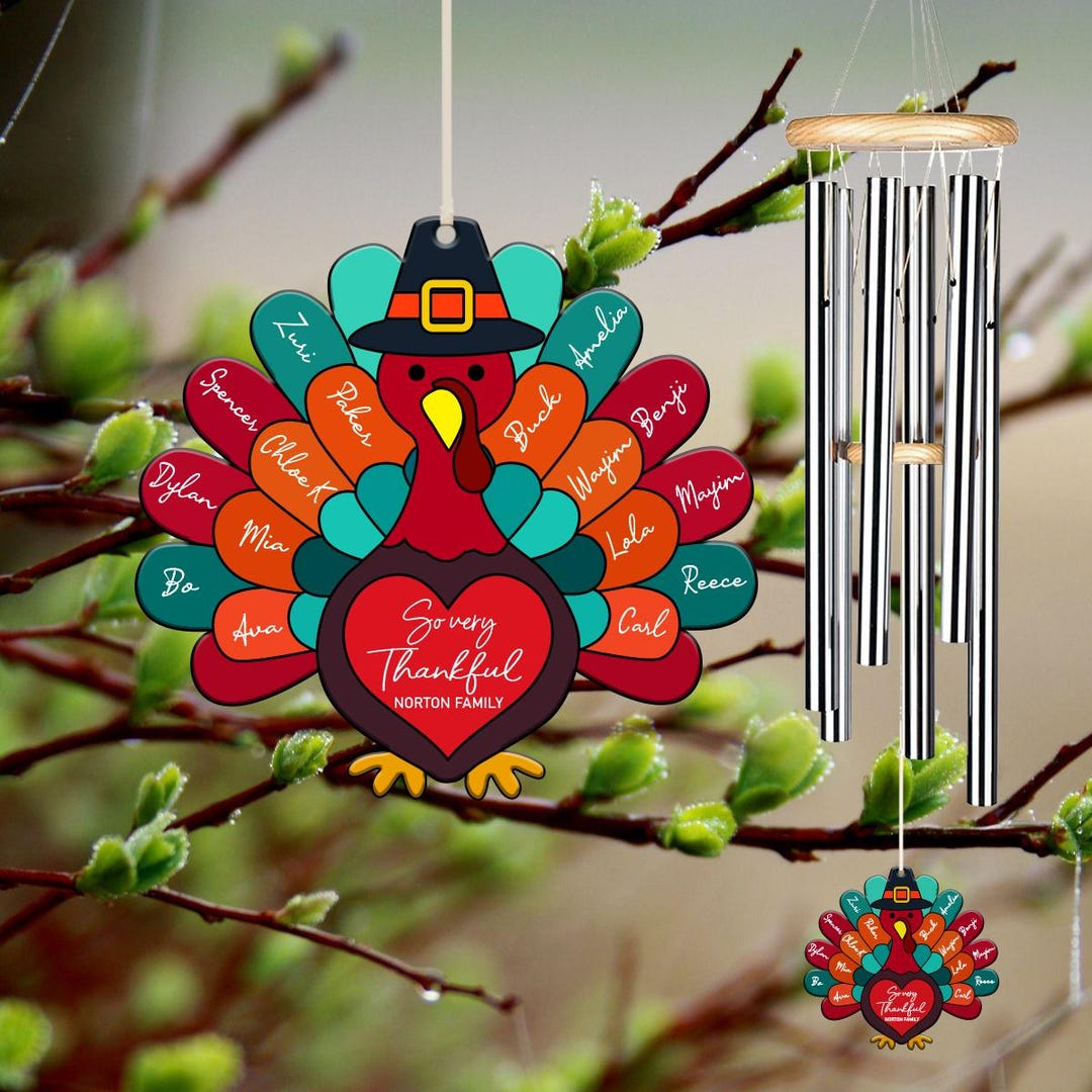 Custom Thanksgiving Wind Chime for Family, Family Thankful Gift, Turkey ...