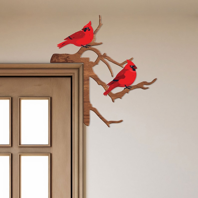 2 Cardinals Wooden Door Corner Sign, Red Birds Christmas Door Topper ...
