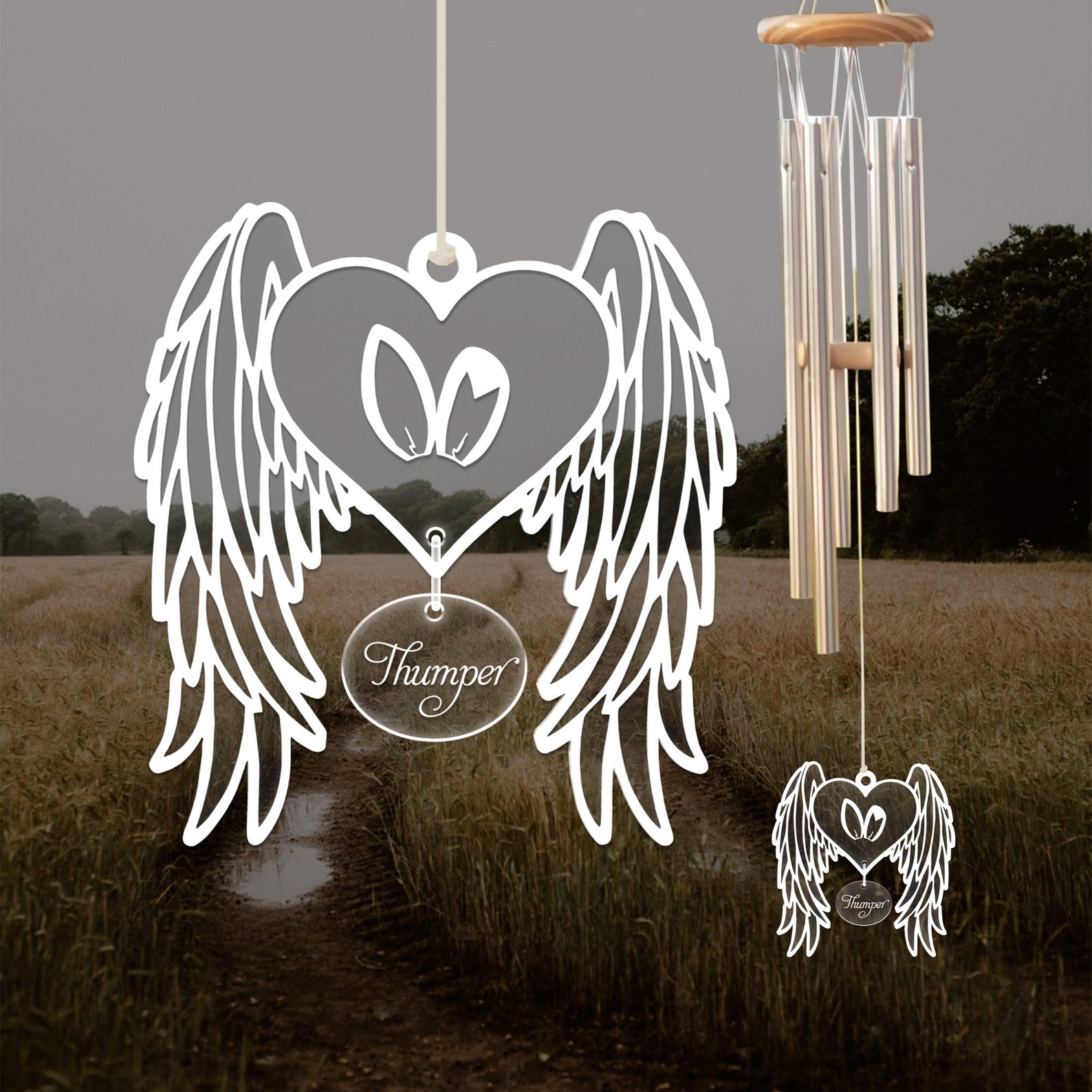 Custom Bunny Memorial Wind Chime Rabbit With Angel Wings Wind - Etsy