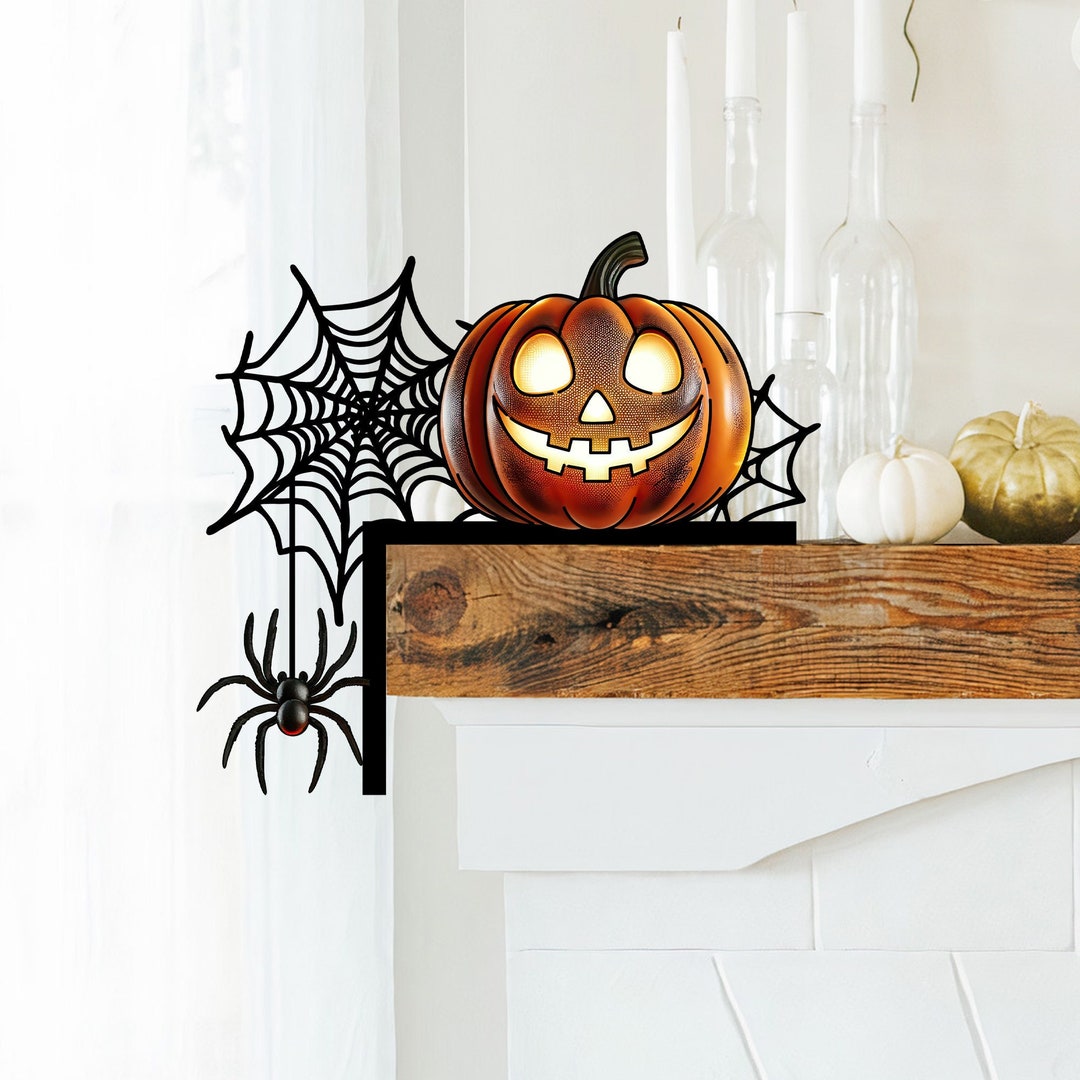Halloween Door Corner Sign, Wood Door Corner Decor, Pumpkin Spider Web ...