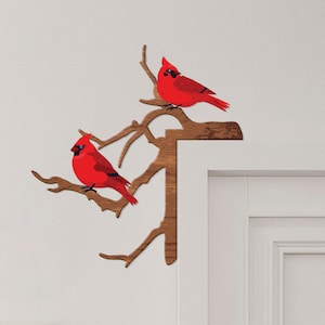 2 Cardinals Wooden Door Corner Sign, Red Birds Christmas Door Topper ...