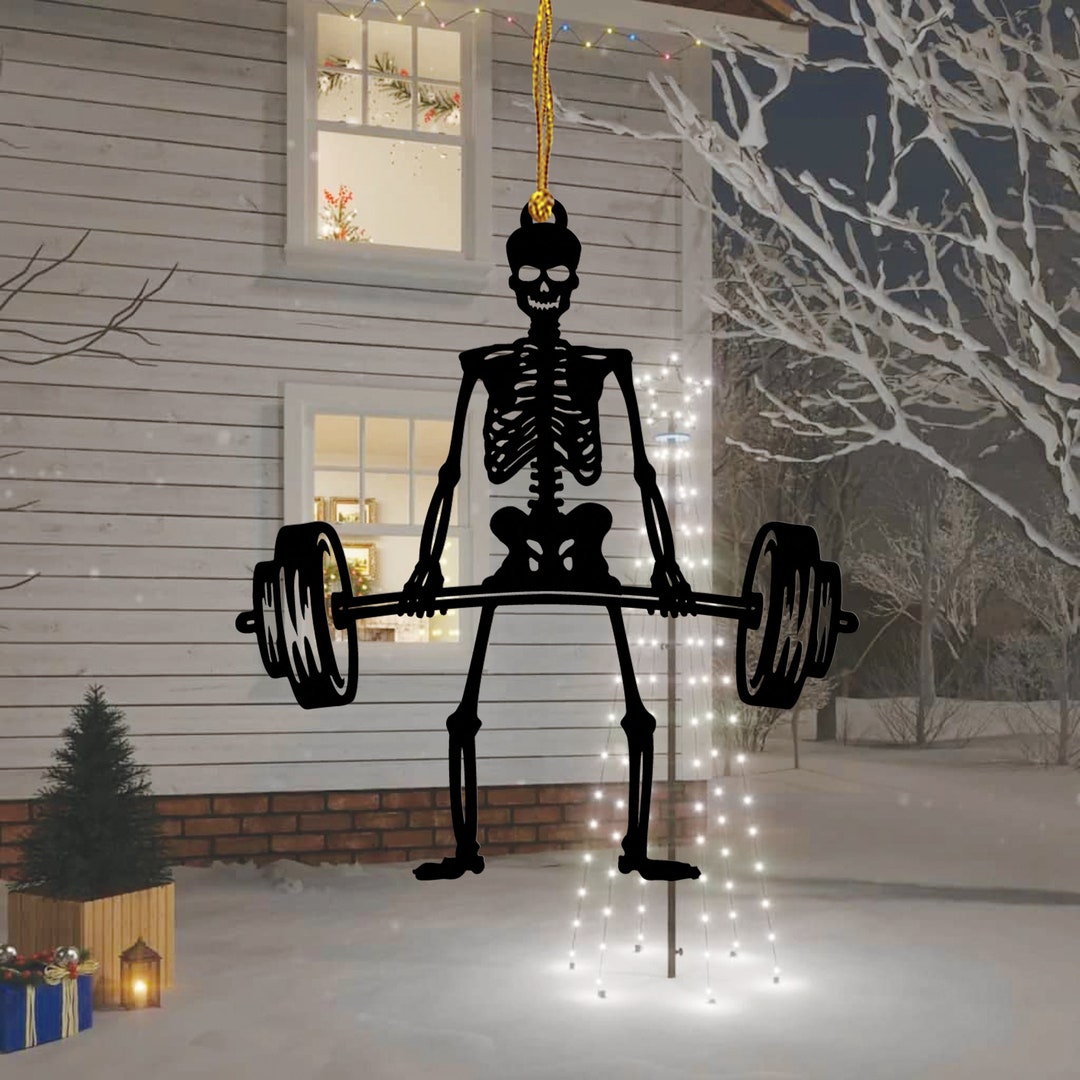Deadlift Skeleton Ornament Metal, Gym Halloween Ornament, Skeleton ...