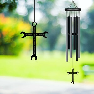 Wrench Cross Black Wind Chime, I Can Do All Things Through Christ Who ...