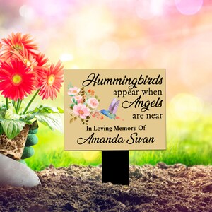 Custom Hummingbird Memorial Plaque, Memorial Garden Stake Metal Plaque ...