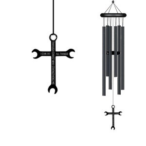 Wrench Cross Black Wind Chime, I Can Do All Things Through Christ Who ...