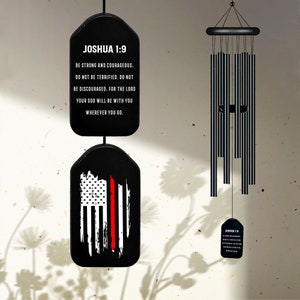 Firefighter Thin Red Line Flag Black Wind Chime, Joshua 1:9 Scripture ...