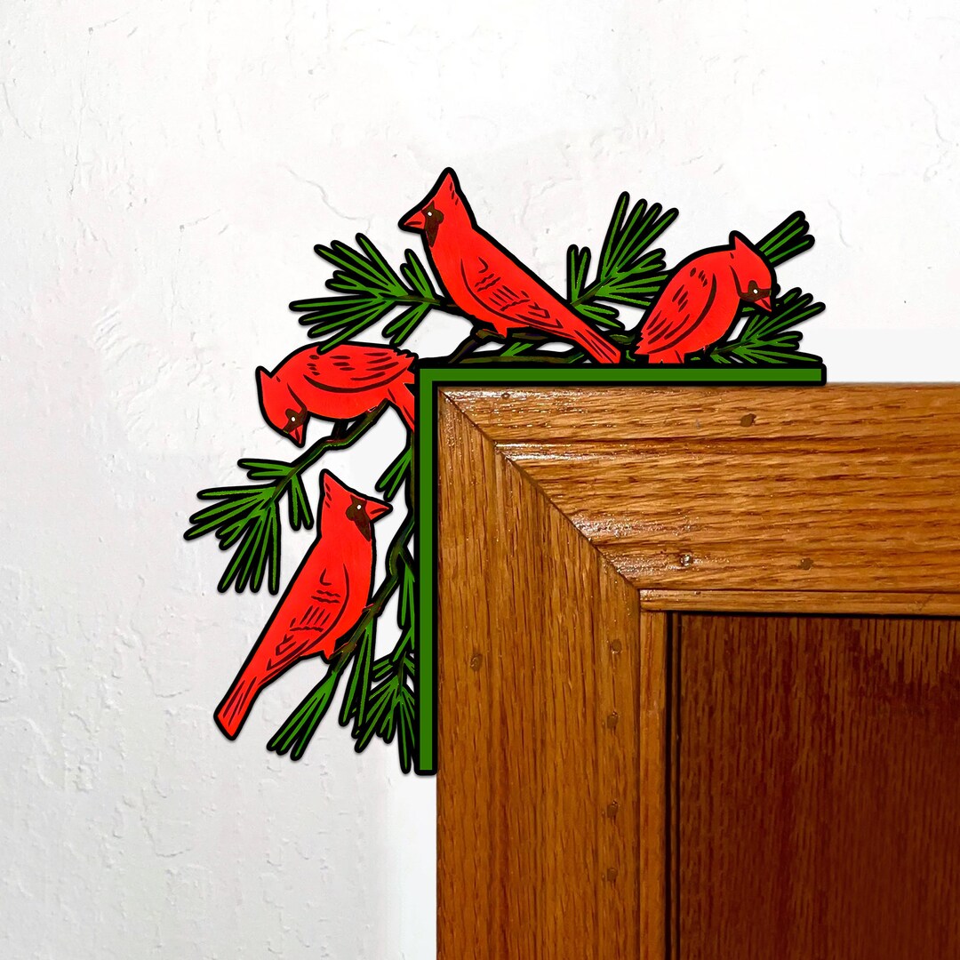 Cardinals Door Corner Sign, Wooden Birds Christmas Door Topper, Door ...