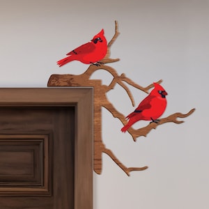 2 Cardinals Wooden Door Corner Sign, Red Birds Christmas Door Topper ...